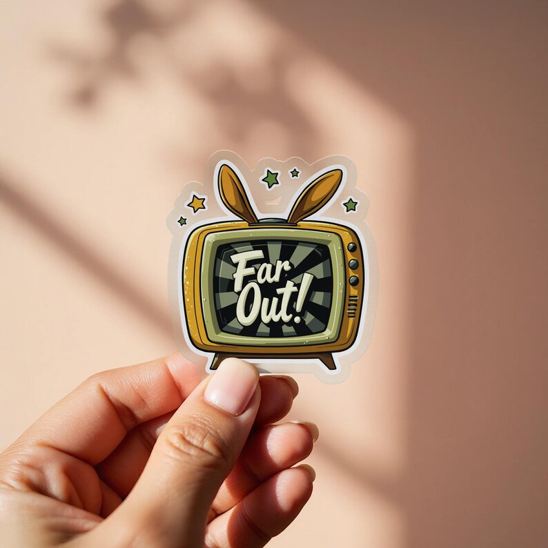 Retro TV Sticker: "far Out" Slogan, Rabbit Ears - Waterproof Vinyl ...