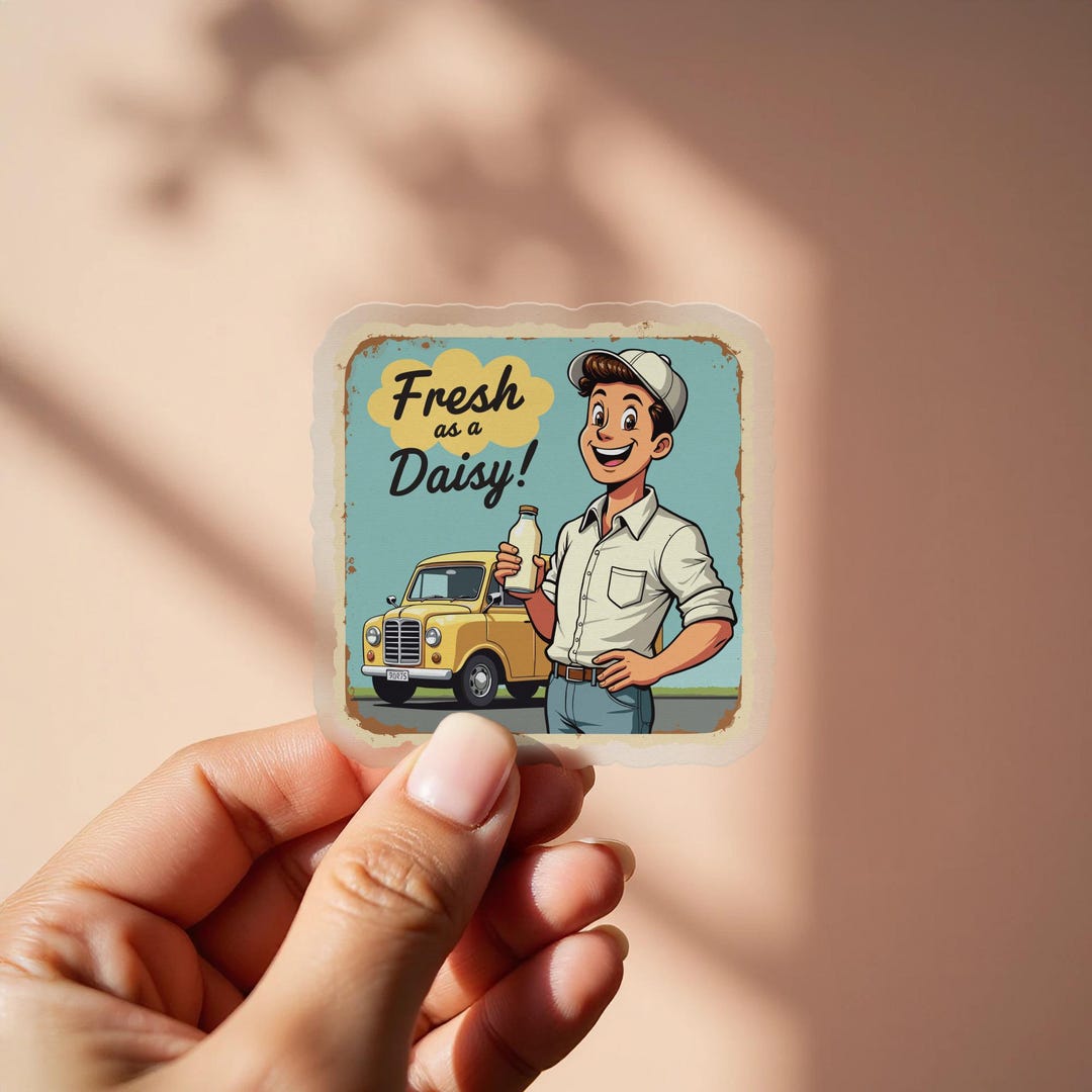Retro Milkman Sticker: Vintage Yellow Truck, Fresh as a Daisy - Etsy