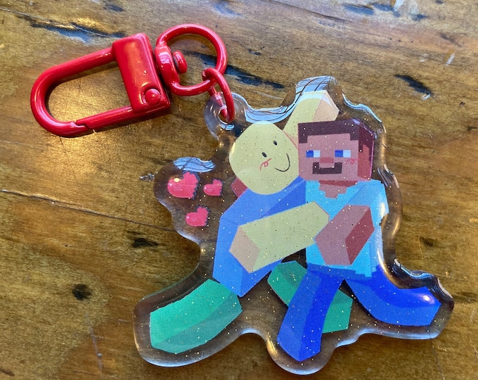 Steve and Noob Besties Keychain | Roblox X Minecraft - Etsy