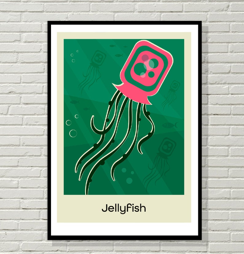 J for Jellyfish Animal Alphabet Print Retro Midcentury 1960s | Etsy