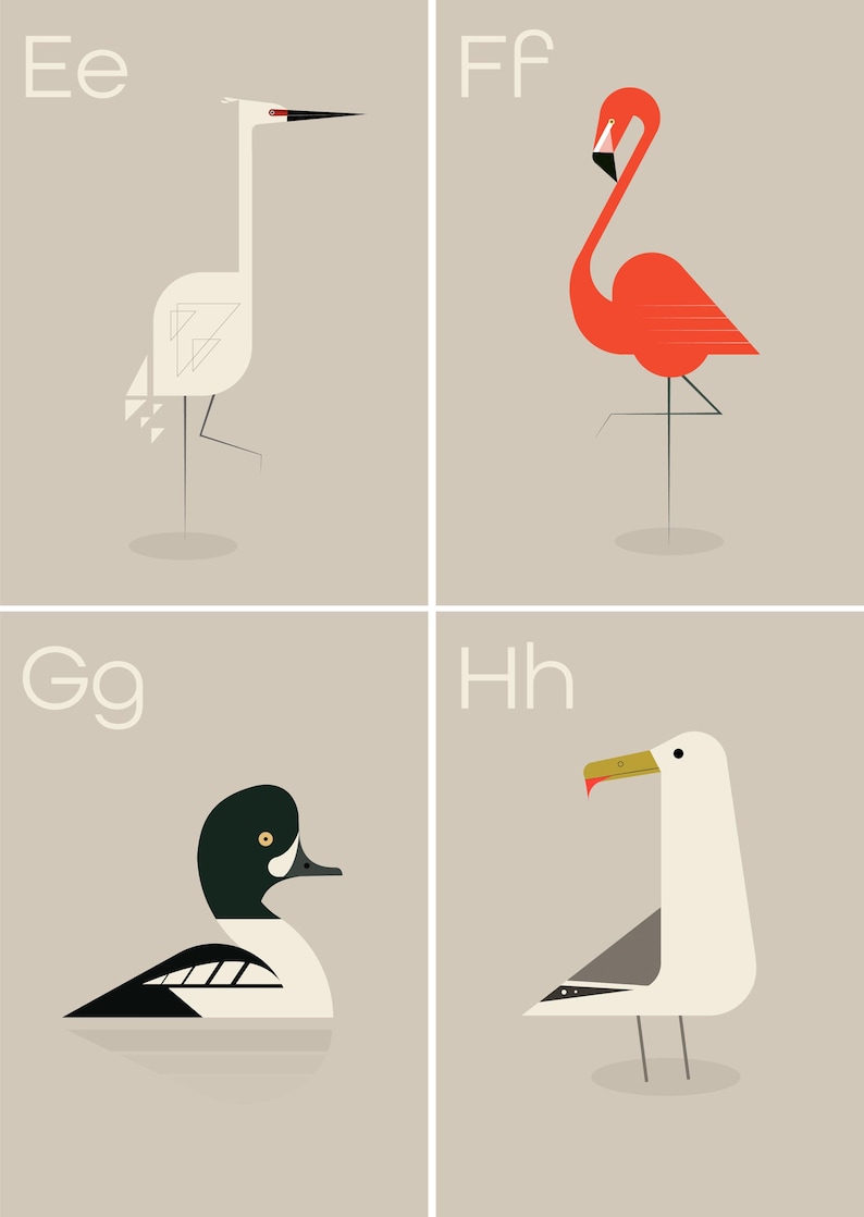 Alphabet Birds Print: Mid-century Modern ABC Nursery Art - Etsy