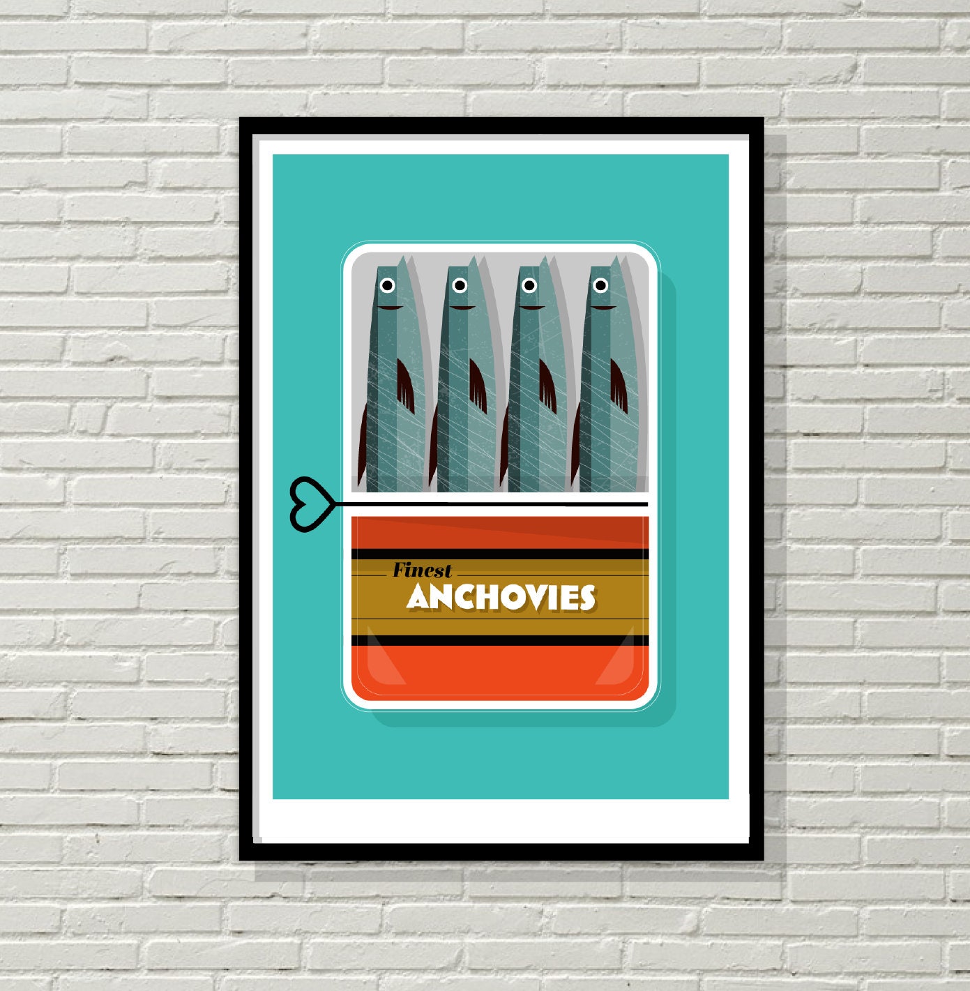 Anchovies in a tin on blue - Retro print — Mr Watson Design