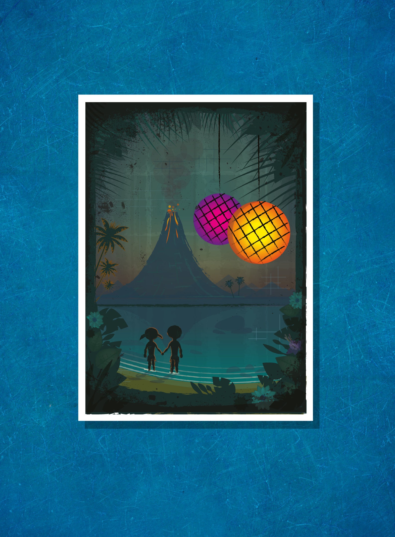 Tiki Volcano Beach Scene Retro Midcentury 1960s Illustration - Etsy