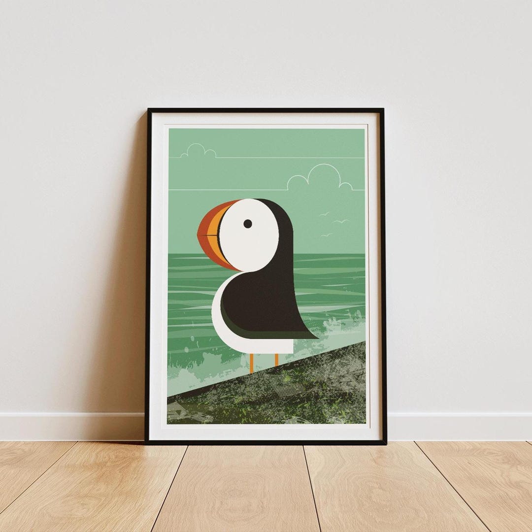Retro Puffin Print: Mid-century Modern Bird Illustration - Etsy
