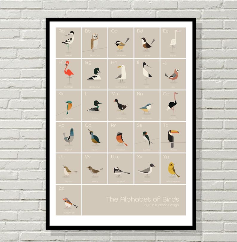Alphabet Birds Print: Mid-century Modern ABC Nursery Art - Etsy UK