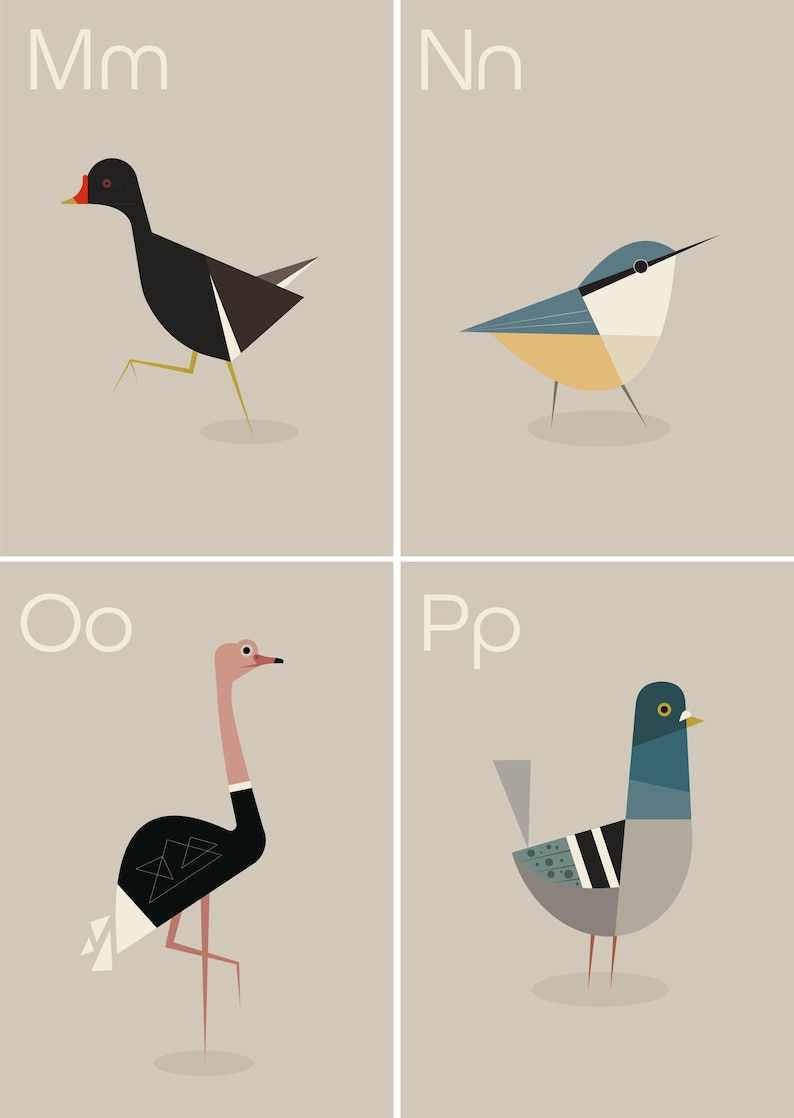 Alphabet Birds Print: Mid-century Modern ABC Nursery Art - Etsy