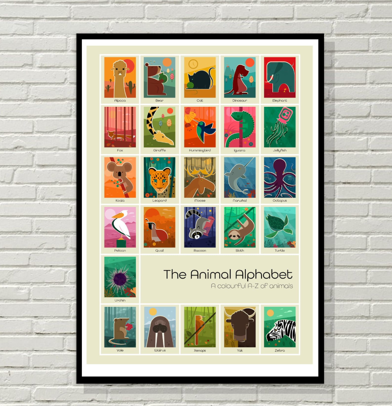 The Animal Alphabet A-Z of Animals Print Retro Midcentury | Etsy