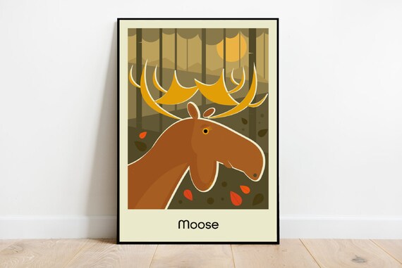 M for Moose Animal Alphabet Print Retro Midcentury 1960s - Etsy UK