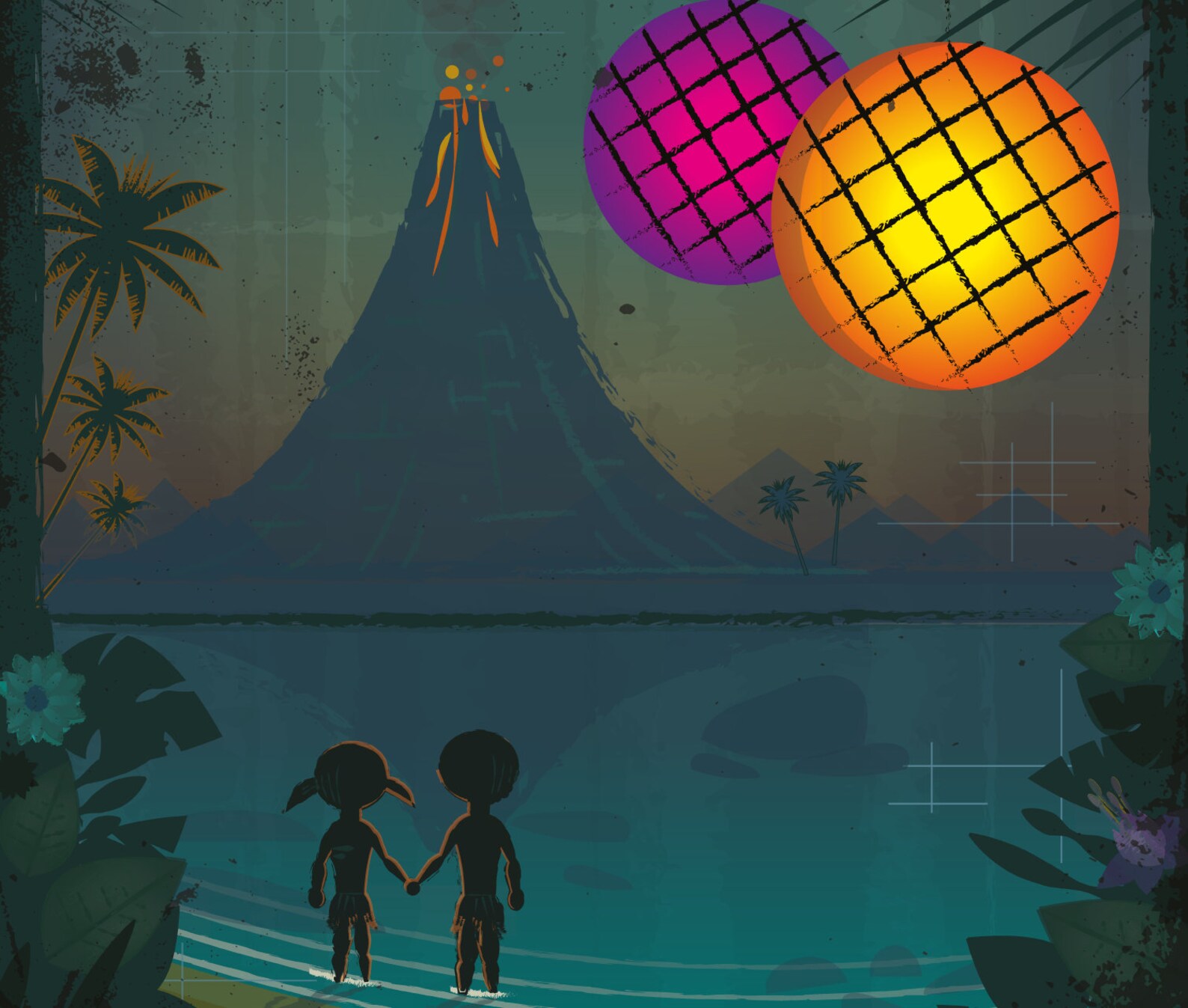 Tiki Volcano Beach Scene Retro Midcentury 1960s Illustration - Etsy