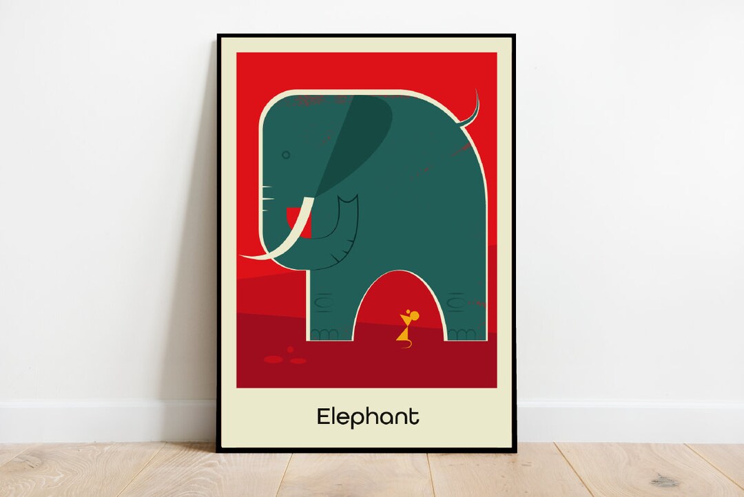 E for Elephant, Animal Alphabet Print Retro Midcentury 1960s ...