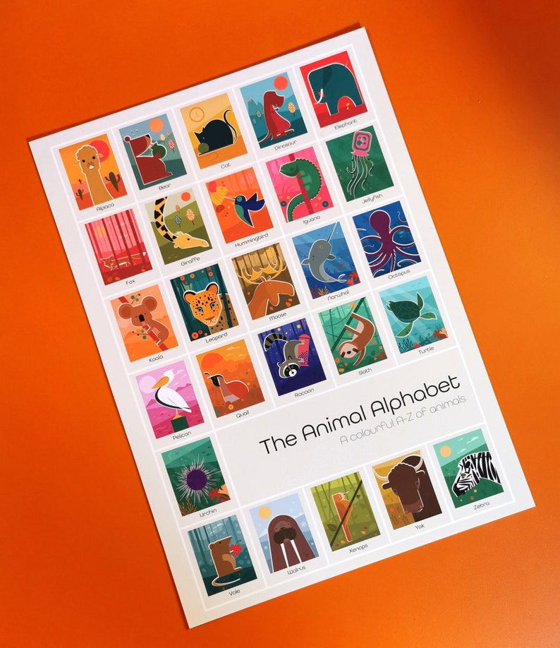 The Animal Alphabet A-Z of Animals Print Retro Midcentury | Etsy