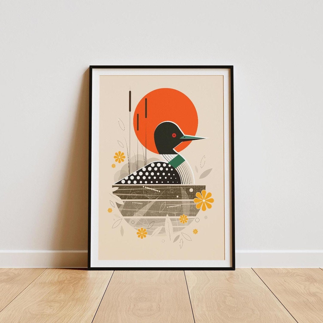 Retro Loon Print: Mid-century Modern Bird Illustration - Etsy