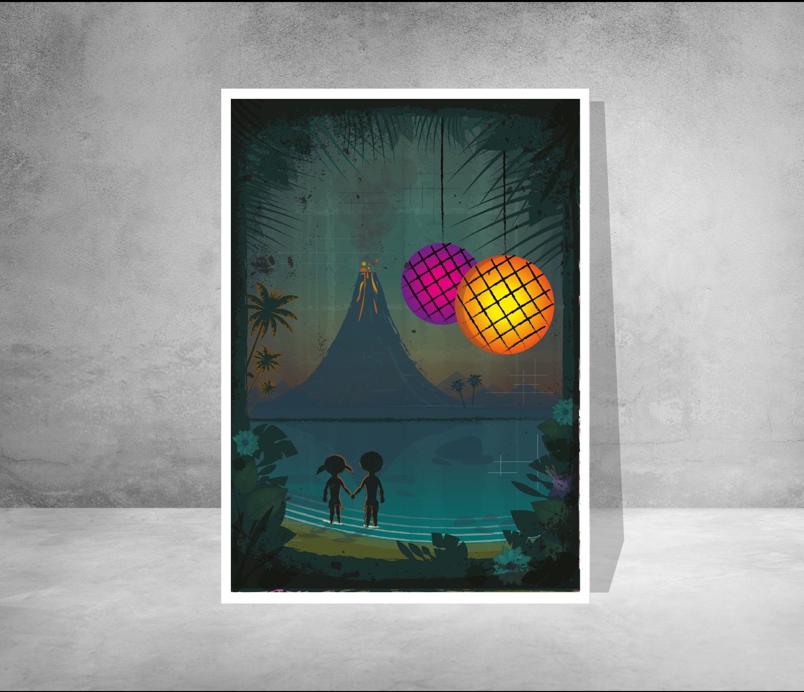 Tiki Volcano Beach Scene Retro Midcentury 1960s Illustration - Etsy