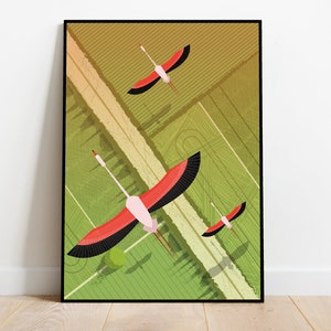 Flamingos Flying Overhead, Retro Midcentury 1960s Illustration Print ...