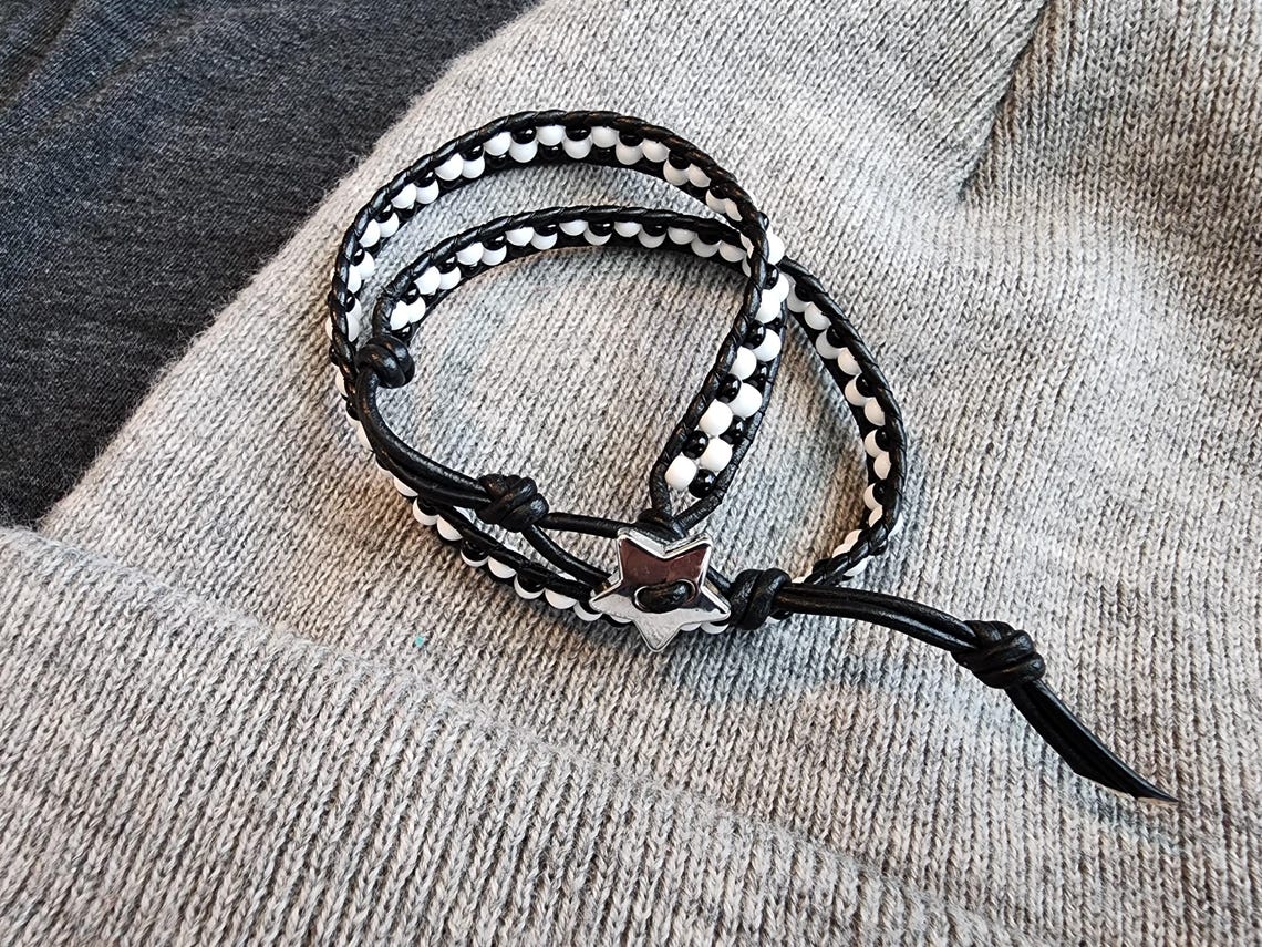 Checkered Wrap Bracelet, Black and White - Etsy