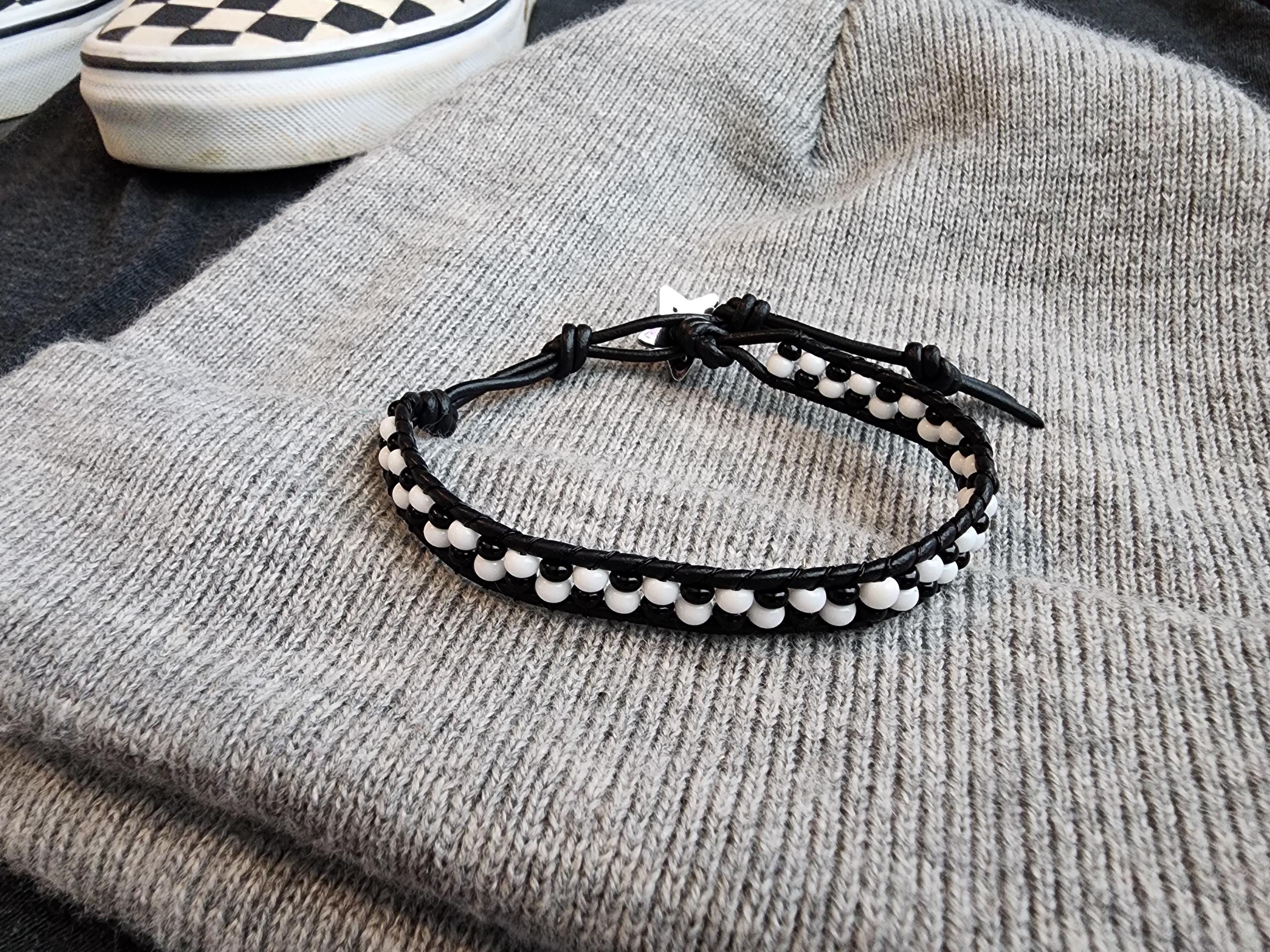 Checkered Wrap Bracelet, Black and White - Etsy