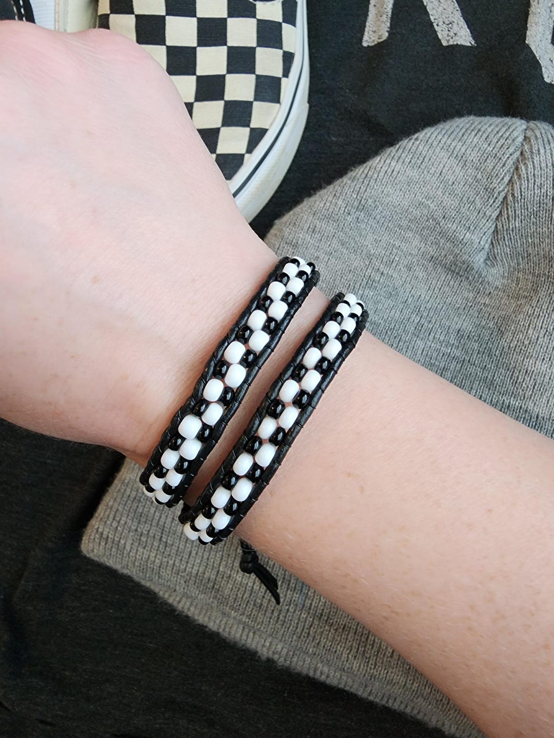 Checkered Wrap Bracelet, Black and White - Etsy