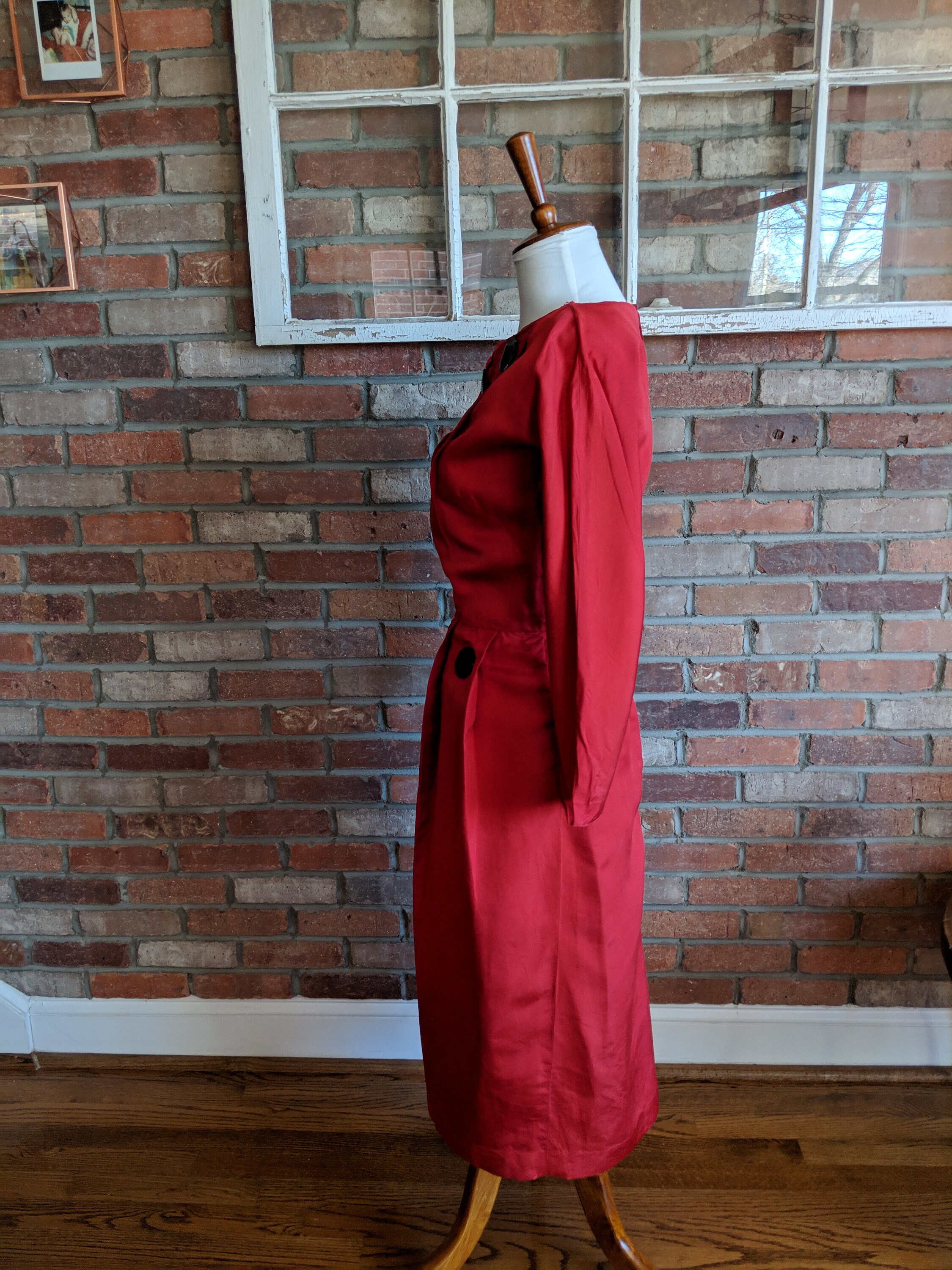 1950's Vintage Ruby Red Dress With Black Button Details - Etsy