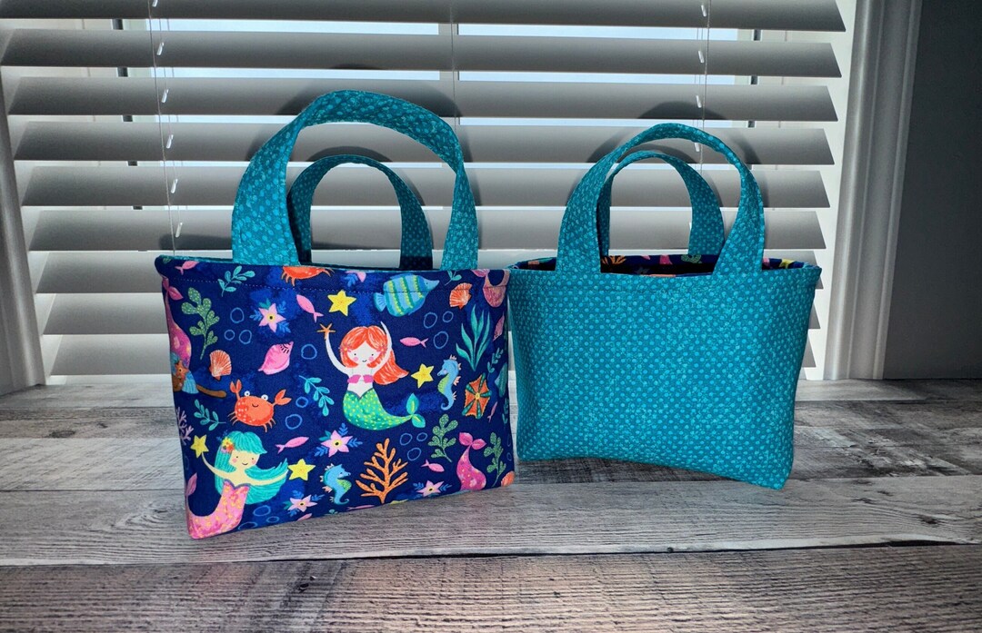 Mermaid Tote Bag, Kids Purse, Reversible, Sea Creatures, Ocean, Little ...