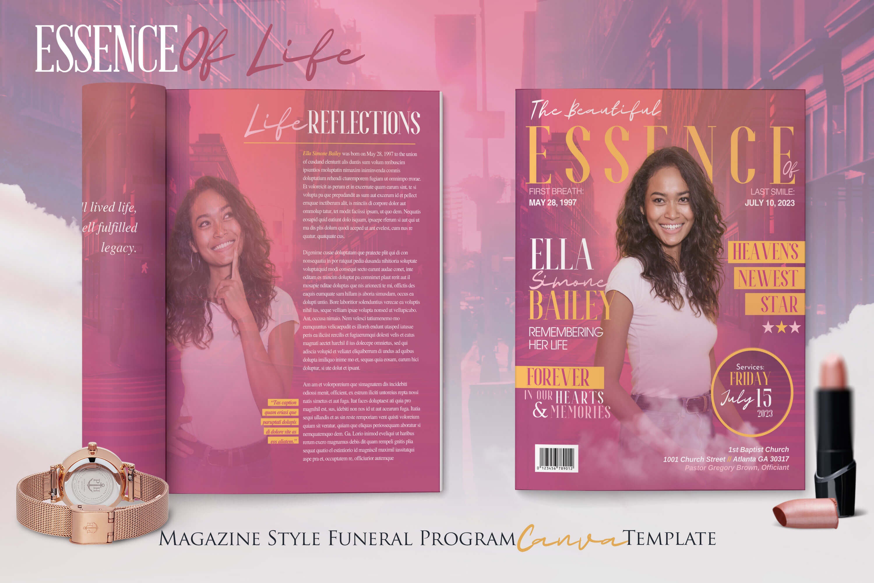 Essence of Life Funeral Program: Magazine Style Canva Template (digital ...
