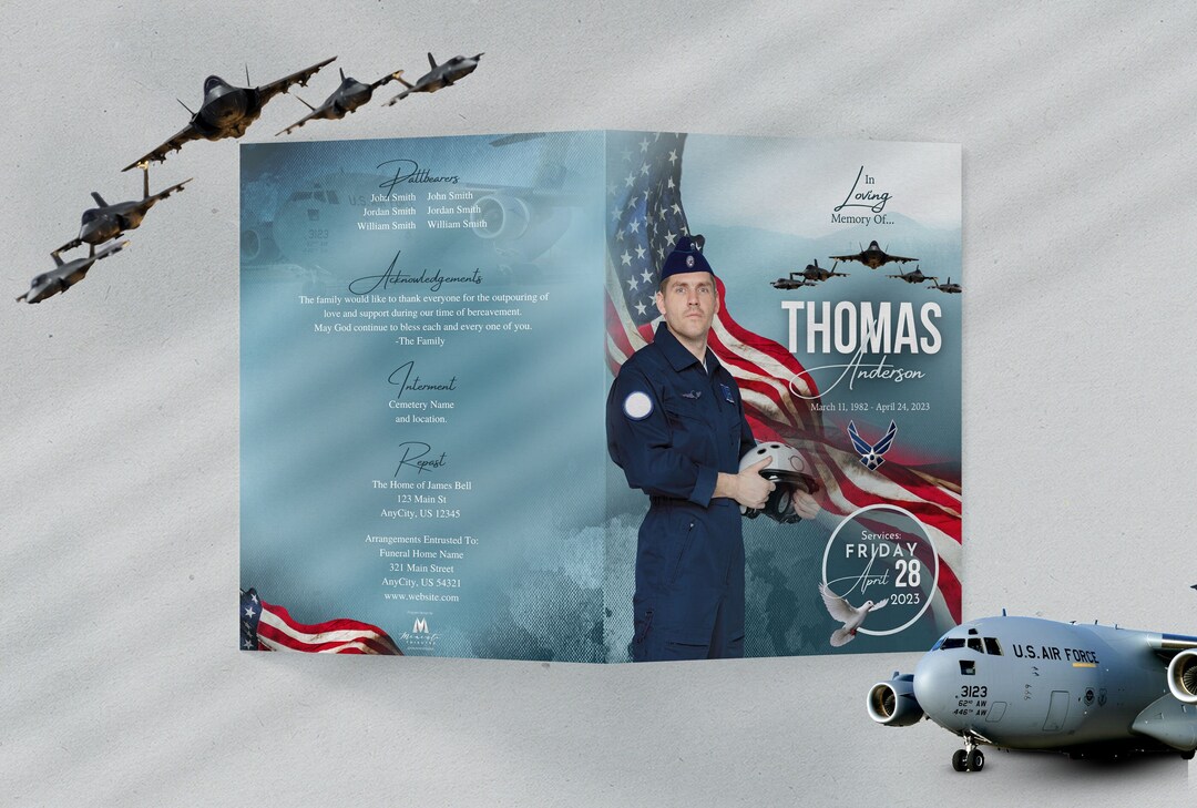 US Air Force Funeral Program: 'soaring Salute' Bifold Template (digital ...