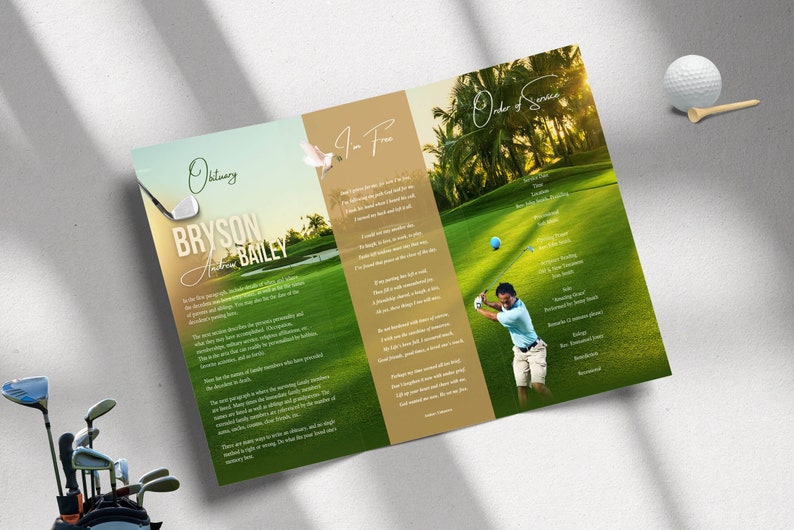 Golf Theme Funeral Program: Celebration of Life, Memorial (digital ...