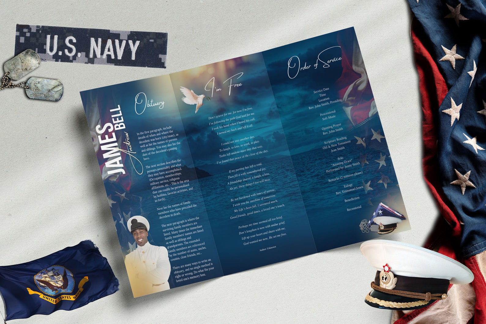 Navy Funeral Program: Sailor's Farewell Trifold Template (digital ...