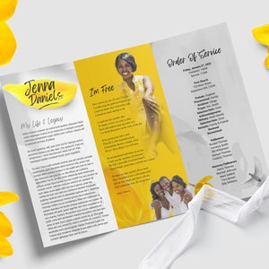 11x17 Trifold | Yellow Floral Funeral Program | Celebration of Life ...