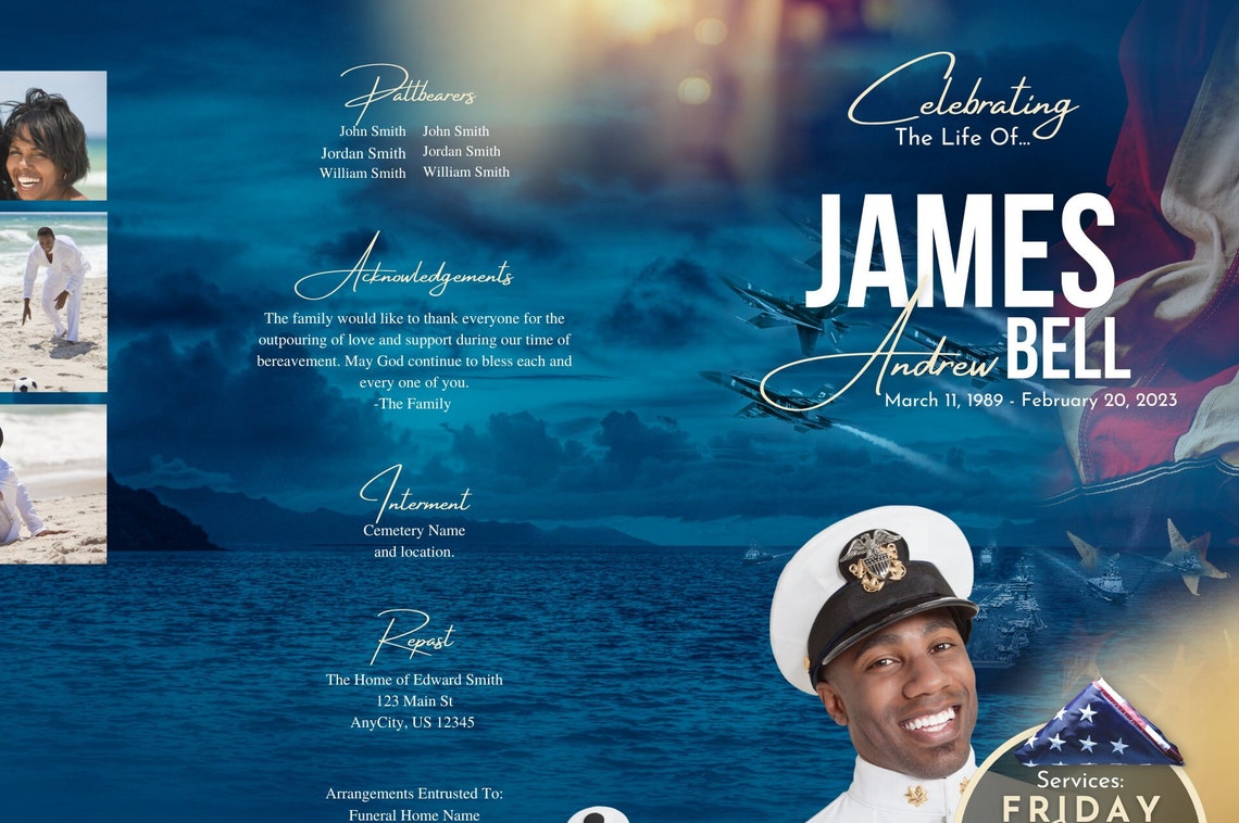 Navy Funeral Program: Sailor's Farewell Trifold Template (digital ...