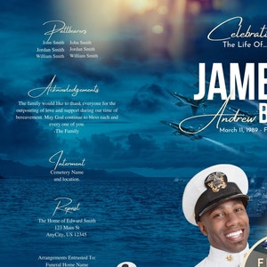 Navy Funeral Program: Sailor's Farewell Trifold Template (digital ...