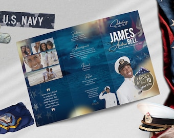 Navy Funeral Program: Sailor's Farewell Trifold Template (digital ...