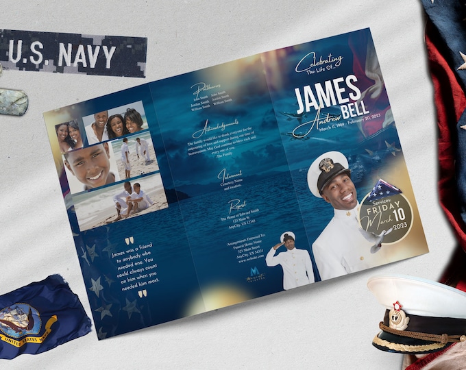 Navy Funeral Program: Sailor's Farewell Trifold Template (digital ...