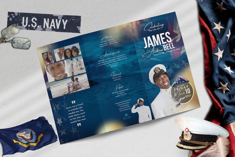 Navy Funeral Program: Sailor's Farewell Trifold Template (digital ...
