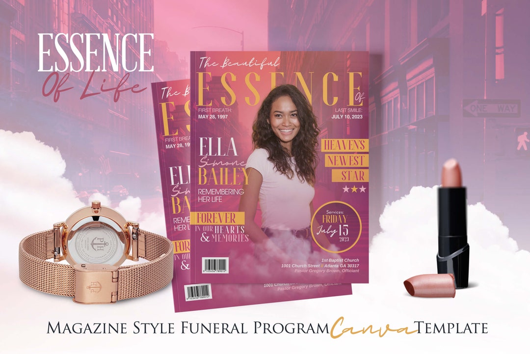 Essence of Life Funeral Program: Magazine Style Canva Template (digital ...