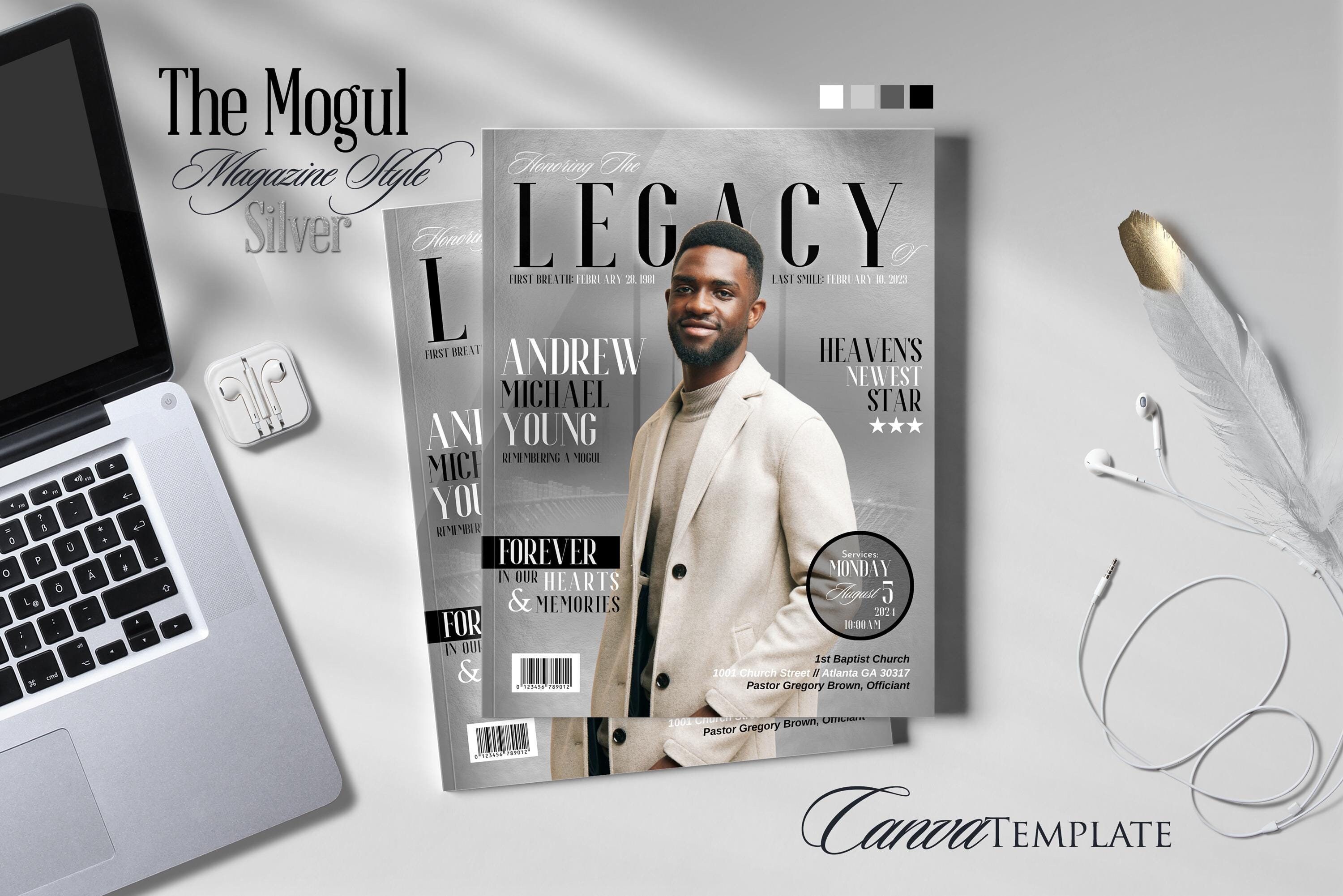 Silver Magazine Style Funeral Program: Canva Template (digital Download ...