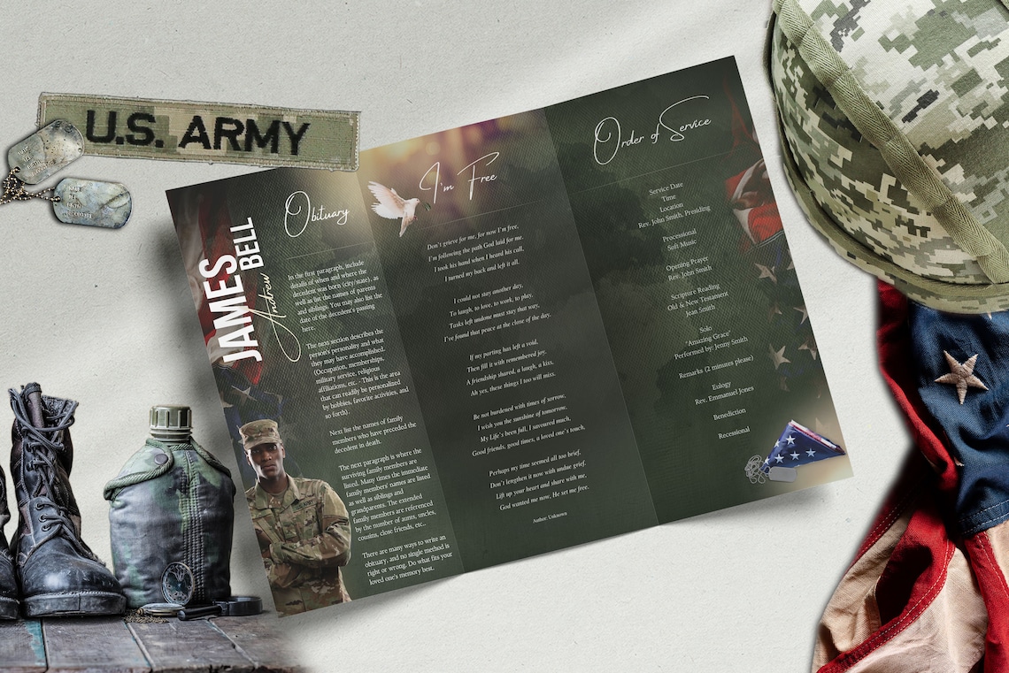 Army Funeral Program Template: Military Veteran Celebration of Life ...