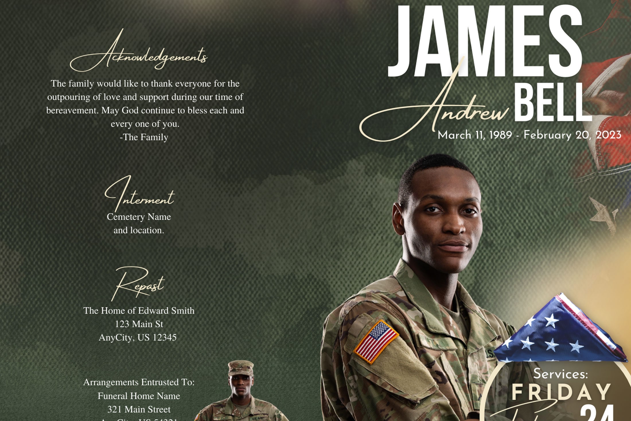 Army Funeral Program Template: Large Bifold Memorial (digital Download ...