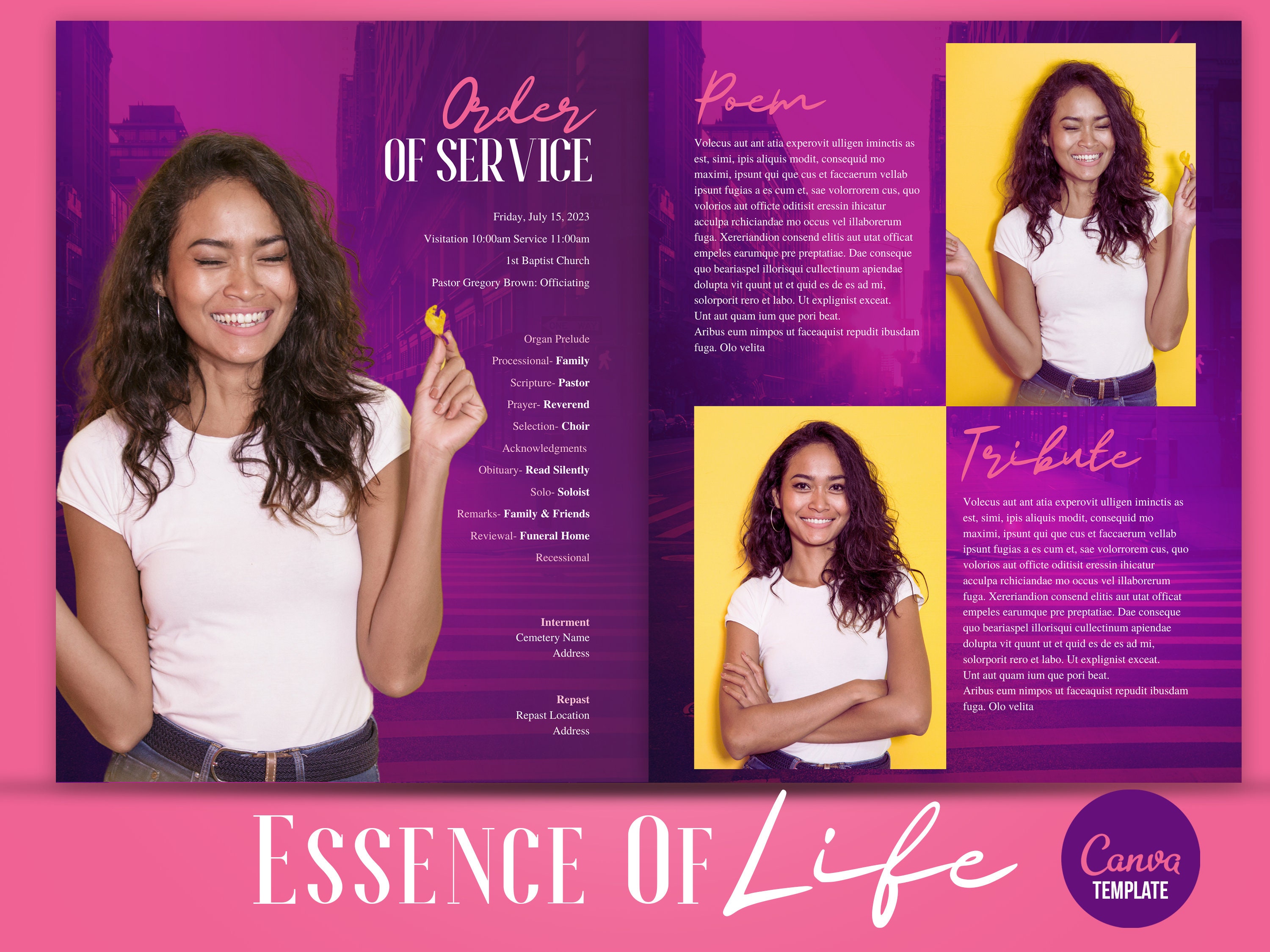 Purple Magazine Style Funeral Program Template (digital Download) - Etsy