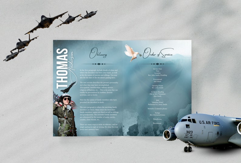8.5x11 Small Bifold Soaring Salute US Air Force Funeral Program ...