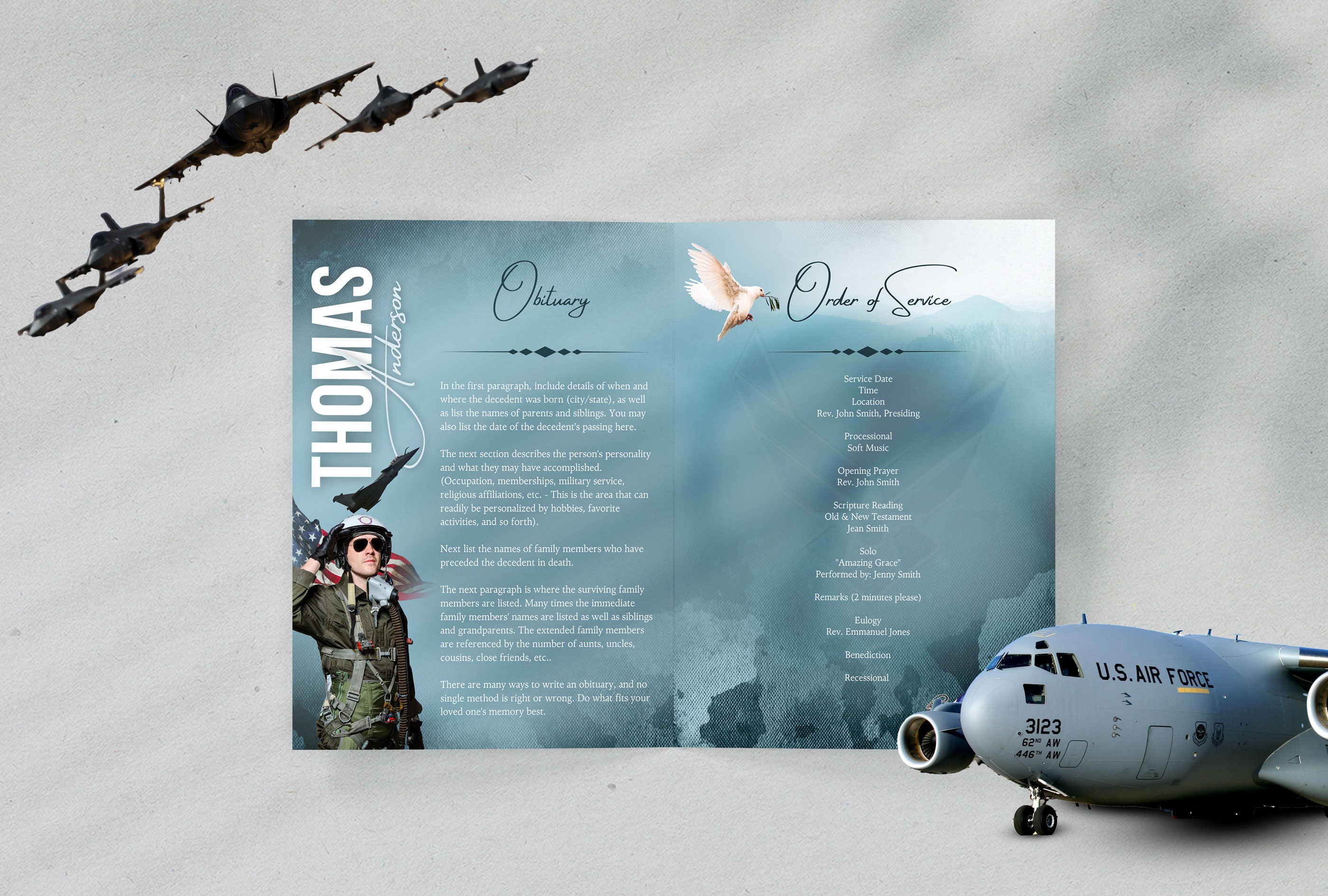 US Air Force Funeral Program: 'soaring Salute' Bifold Template (digital ...