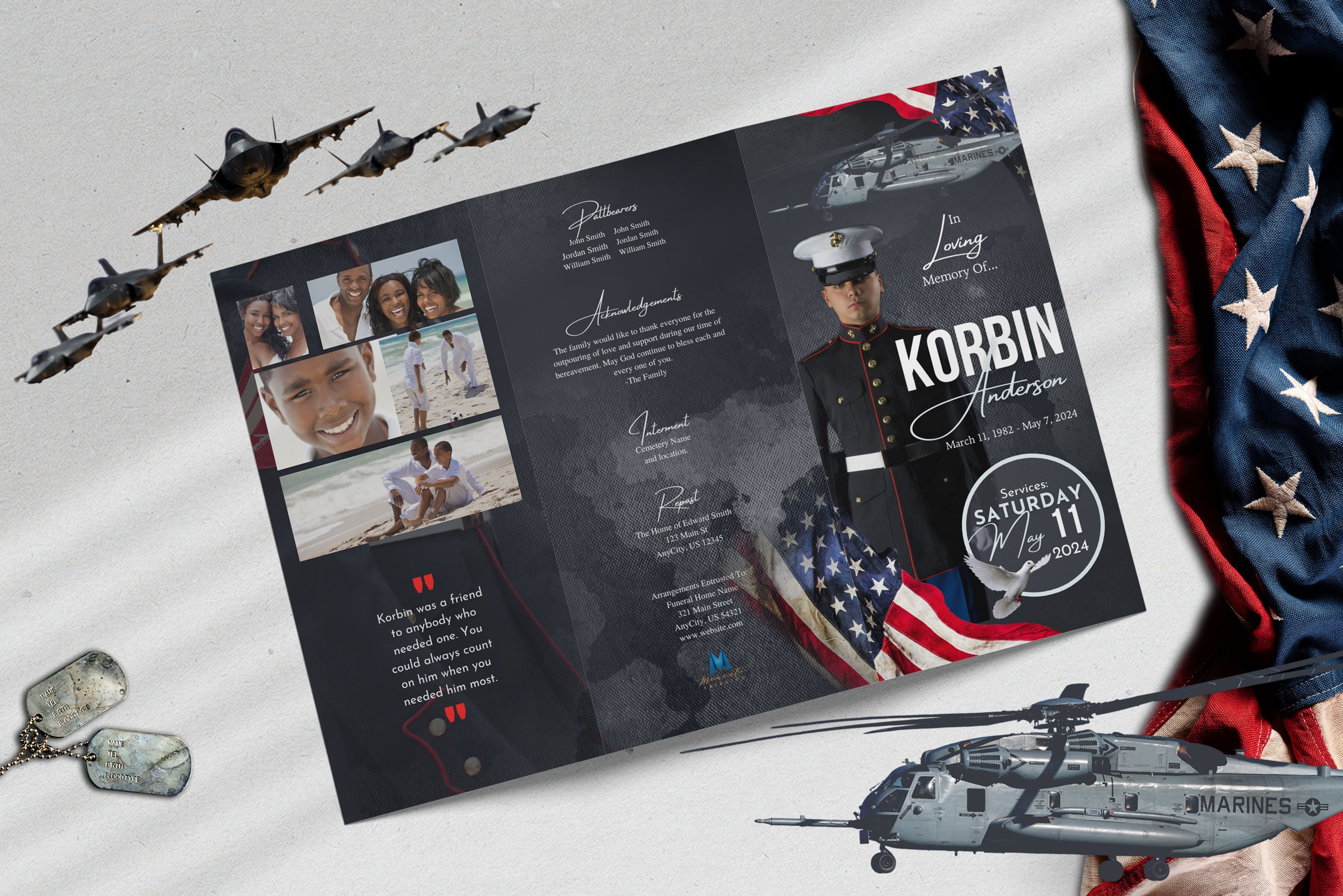 US Marines Funeral Program Template: Celebration of Life (digital ...