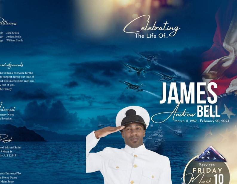 Navy Funeral Program: Sailor's Farewell, Celebration of Life (digital ...