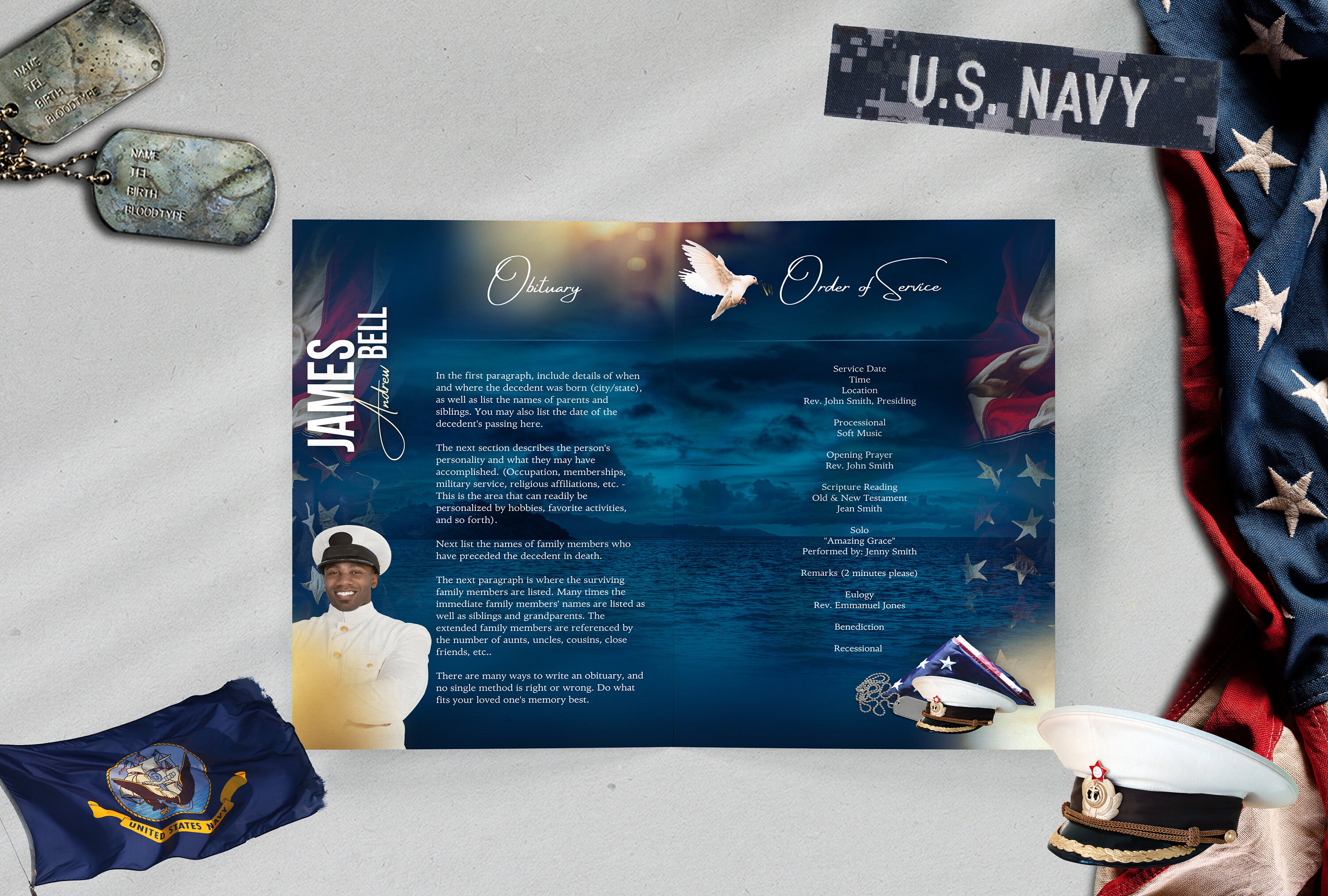 Navy Funeral Program Template: Sailor's Farewell, Celebration of Life ...