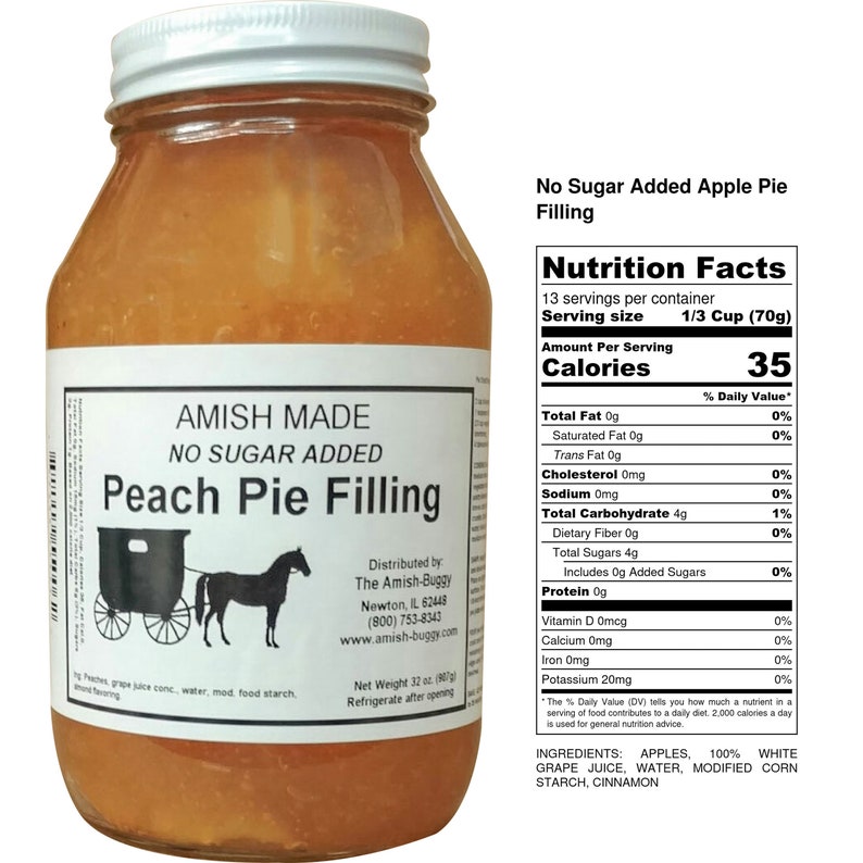Amish Made Ready to Use No Sugar Added Pie Filling (two Jars) - Etsy