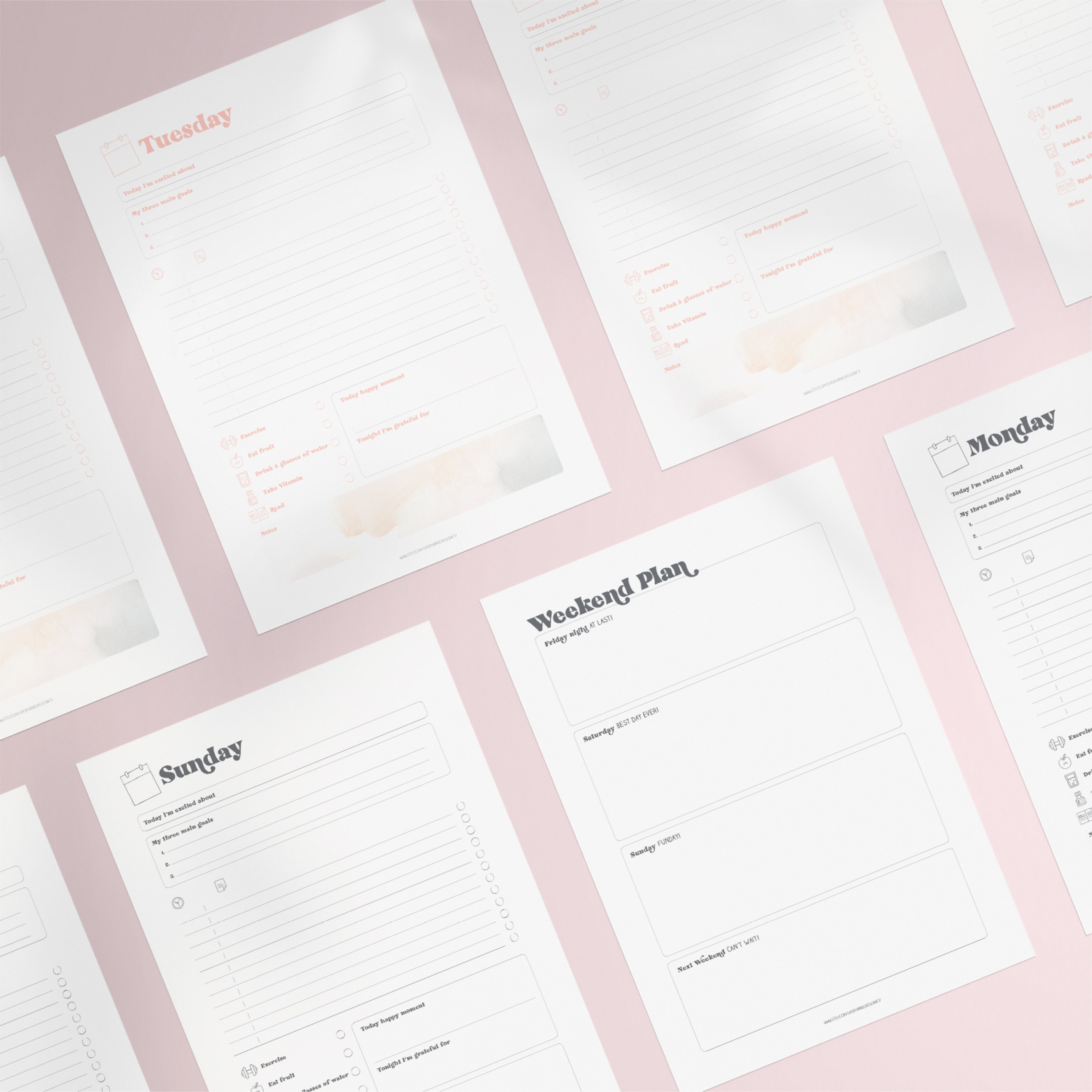 PRINTABLE Planner Templates, Daily Planner, Weekend Planner, Work ...
