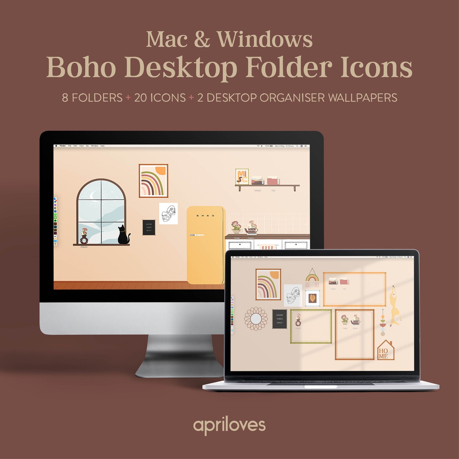Boho DESKTOP FOLDER ICONS Mac and Windows, Desktop Wallpaper Organizer ...