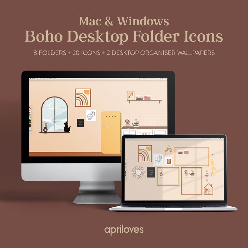 Boho DESKTOP FOLDER ICONS Mac and Windows, Desktop Wallpaper Organizer ...