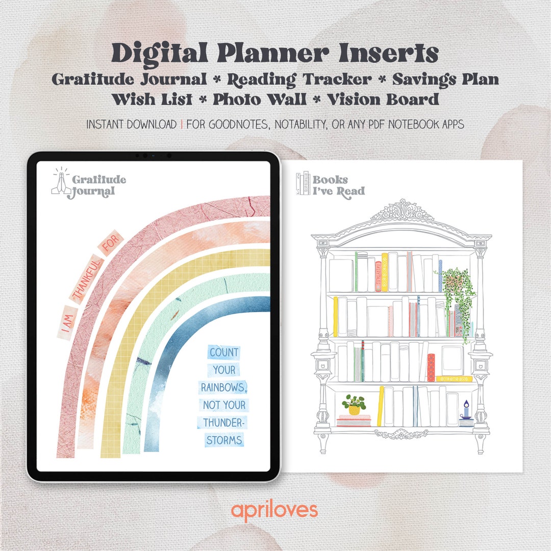 Digital Planner Inserts, Gratitude, Wish List, Finance, Book Tracker ...