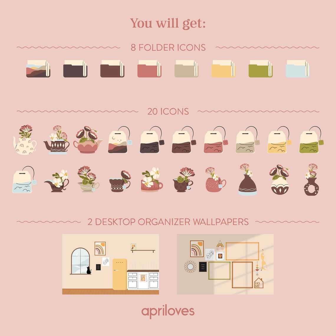 Boho DESKTOP FOLDER ICONS Mac and Windows, Desktop Wallpaper Organizer ...