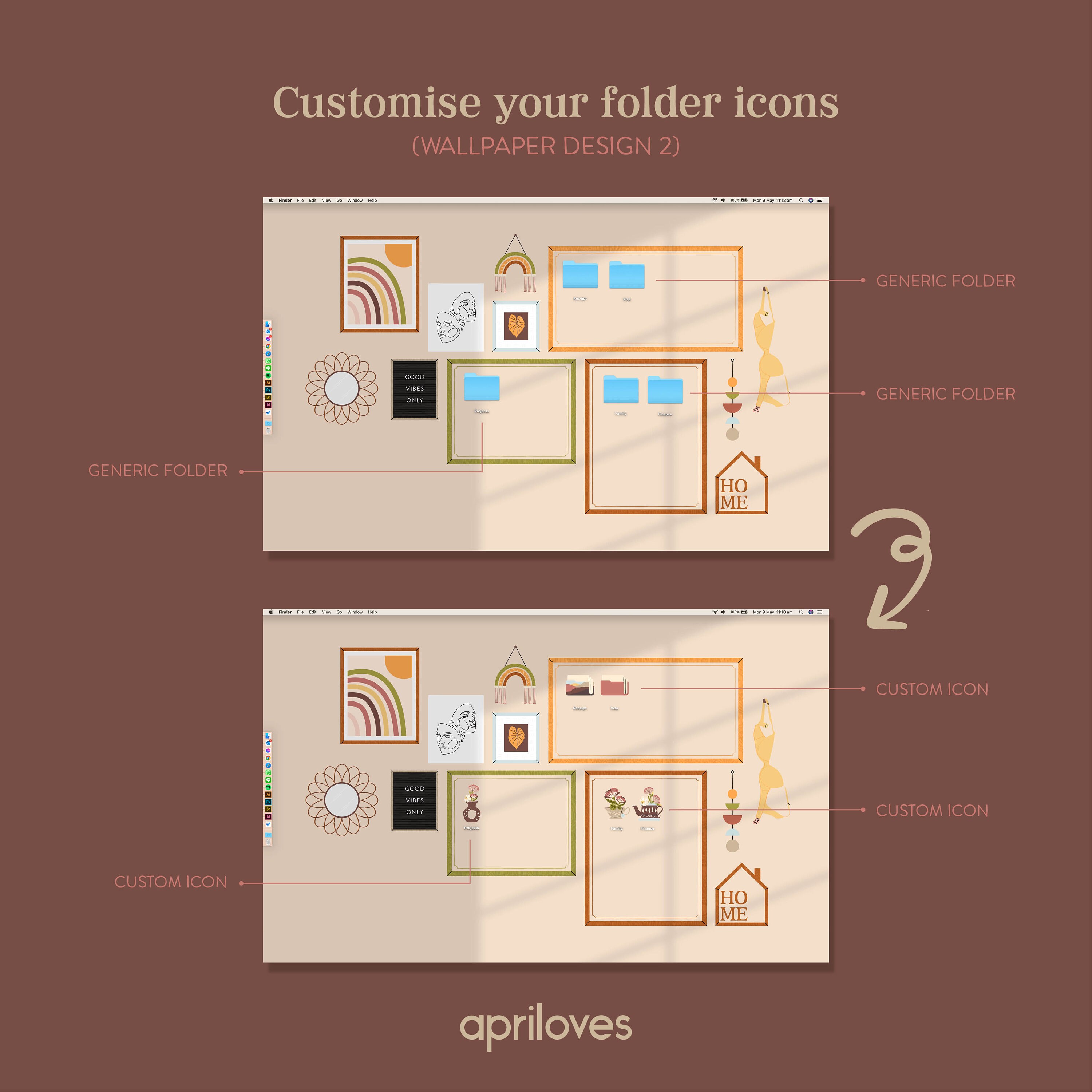 Boho DESKTOP FOLDER ICONS Mac and Windows, Desktop Wallpaper Organizer ...